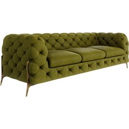 Chesterfield Sofa 3-Sitzer Willow mit Metall Füßen, Olive Samt