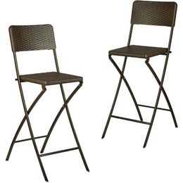 Barhocker klappbar, 2er Set, Rattan-Optik, Rückenlehne, hbt: 115 x 44 x 63 cm, Barstuhl, pe & Metall, braun - Relaxdays