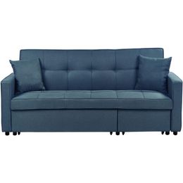 Beliani 3-Sitzer Sofa Marineblau Stoffbezug Gesteppt mit Schlaffunktion 2 Dekokissen Schmale Armlehnen Modern Wohnzimmer Schlafsofa Polstersofa