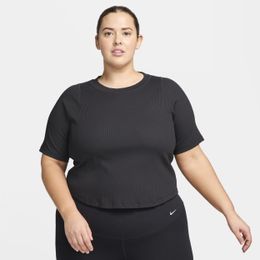 Nike Zenvy Rib Dri-FIT Crop Top mit kurzen Ärmeln für Damen (große Größen) - Schwarz