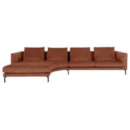 Ecksofa furninova "Megasofa und Polstertraum, Designmöbel mit erstklassigem Sitzkomfort" Sofas Gr. B/H/T: 371 cm x 80 cm x 177 cm, Velours, Recamiere links, ohne Bettfunktion, orange (peach) mit abgerundetem Longchair, im skandinavischen Design