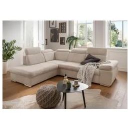 Ecksofa Inosign "Vasto L-Form" Sofas Gr. B/H/T: 283 cm x 102 cm x 228 cm, Cord, Ottomane links, beige inkl. Bettfunktion und Bettkasten, Kopfteilfunktion