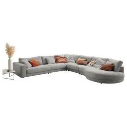 Ecksofa 3C Candy "Enisa II L-Form" Sofas Gr. B/H/T: 225cm x 86cm x 395cm, Flachgewebe, langer Schenkel rechts, weiß (silber) incl. 3 Flatterkissen, wahlweise mit Flecken-Schutz-Bezug Easy care