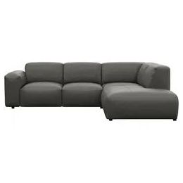 Ecksofa FLEXLUX "Lucera, super Sitzkomfort durch Kaltschaum im Sitz, L-Form" Sofas Gr. B/H/T: 256cm x 73cm x 231cm, Echtleder, Chaiselongue links, grau (warm mineral grau) modern & anschmiegsam, Designsofa, modernes skandinavisches Design