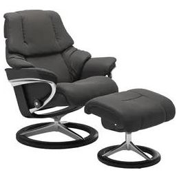 Relaxsessel stressless "Reno" Sessel Gr. Leder PALOMA, Signature Base Schwarz-S, Relaxfunktion-Drehfunktion-PlusTMSystem-Gleitsystem-BalanceAdaptTM, B/H/T: 79cm x 99cm x 75cm, grau (rock paloma) mit Hocker, Signature Base, Größe S, M & L, Gestell Schwarz