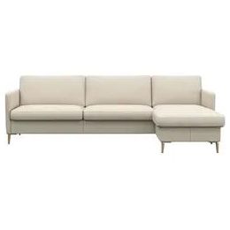 Ecksofa FLEXLUX "Fiore, super Sitzkomfort durch Kaltschaum im Sitz, L-Form" Sofas Gr. B/H/T: 247cm x 85cm x 92cm, Echtleder, Chaiselongue rechts, weiß (warm white) schmale Armlehnen, Füße Alu+ Eiche