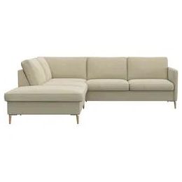 Ecksofa FLEXLUX "Fiore, L-Form, super bequem durch Kaltschaum im Sitz" Sofas Gr. B/H/T: 234cm x 85cm x 225cm, Chenille, Ottomane links, beige (sandy beige) schmale Armlehnen, Füße AluEiche, BT 234225 cm