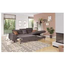 Ecksofa COTTA "Komaris L-Form", grau (anthrazit), B:244cm H:72cm T:166cm, 94% POLYESTER (PES) 6%POLYAMID (PA), Sofas, mit Kopfteilverstellung, wahlweise Bettfunktion,Stauraum & Beleuchtung, Topseller