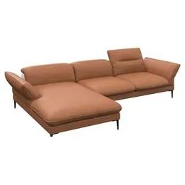 Ecksofa FLEXLUX "Salino, Funktionssofa mit Recamiere, Relaxsofa, Ecksofa" Sofas Gr. B/H/T: 307cm x 88cm x 182cm, Echtleder, Chaiselongue links, braun (modern cognac brown) Sofa mit Arm- und Kopfteil-Verstellungen, Kaltschaum & Stahl-Wellen