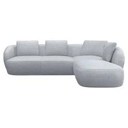 Ecksofa FLEXLUX "Torino, rund, L-Form, Sofa-Ecke mit Ottomane" Sofas Gr. B/H/T: 265cm x 85cm x 237cm, Chenille, lange Ottomane rechts, grau (sandy shell) Modernes, organisches Sofa-Design, Kaltschaum, Wellenunterfederung