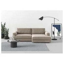 Ecksofa Trendmanufaktur "Bourbon, Designsofa mit tollem Sitzkomfort, L-Form" Sofas Gr. B/H/T: 250 cm x 84 cm x 176 cm, Breitcord, mega-Recamiere rechts, XXL mit Sitztiefenverstellung, beige extra tiefe Sitzfläche, wahlweise mit Sitztiefenverstellung