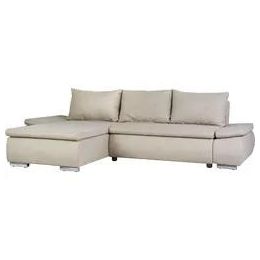 Ecksofa Home Affaire "Acra L-Form" Sofas Gr. B/H/T: 266cm x 83cm x 175cm, Struktur, Recamiere links, beige (creme) mit Bettfunktion und Bettkasten, in Mattenoptik