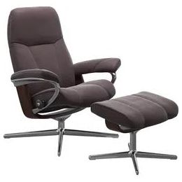 Relaxsessel stressless "Consul" Sessel Gr. Material Bezug, Material Gestell, Ausführung / Funktion, Maße, rot (bordeaux) mit Hocker, Cross Base, Größe S, M & L, Holzakzent Braun