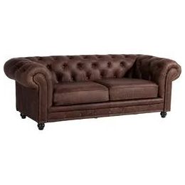 Chesterfield-Sofa Max Winzer "Old England" Sofas Gr. B/H/T: 218 cm x 76 cm x 96 cm, NaturLEDER, braun 2,5-Sitzer Ledersofa mit Knopfheftung & Ziernägeln, Breite 218 cm