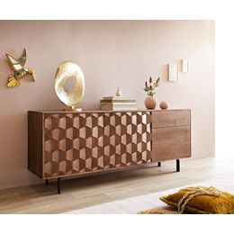 DeLife Sideboard Fevo 175 cm Akazie Braun 2 Türen 3 Schubfächer L-Fuß, Sideboards