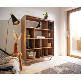 DeLife Highboard Stonegrace 115x150 Akazie Natur 12 Fächer Steinfurnier V-Fuß, Standregale