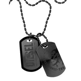 Kette mit Anhänger Diesel "Schmuck Edelstahl Halsschmuck Kugelkette DOG TAG" Halsketten Gr. Edelstahl-Kunststoff, Länge: 60 cm, schwarz Damen