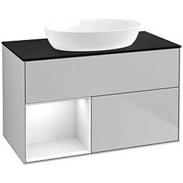 Villeroy & Boch Villeroy und Boch Finion Waschtischunterschrank FA12GFGJ 100cm, Abdeckplatte black matt, Regale Glossy white lacquer, Light grey matt