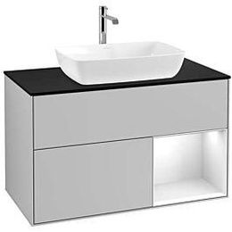 Villeroy & Boch Villeroy und Boch Finion Waschtischunterschrank G782GFGJ 100cm, Abdeckplatte black matt, Emotion, Regale Glossy white lacquer, Light grey matt