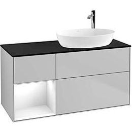 Villeroy & Boch Villeroy und Boch Finion Waschtischunterschrank G922GFGJ 120cm, Abdeckplatte black matt, Emotion, Regale Glossy white lacquer, Light grey matt