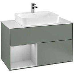 Villeroy & Boch Villeroy und Boch Finion Waschtischunterschrank G361GJGM 100cm, Abdeckplatte white matt, Emotion, Regal links Light grey matt, Olive Matt Lacquer