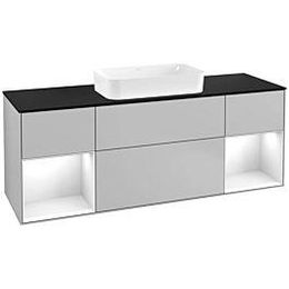 Villeroy & Boch Villeroy und Boch Finion Waschtischunterschrank G332GFGJ 160cm, Abdeckplatte black matt, Emotion, Regale Glossy white lacquer, Light grey matt