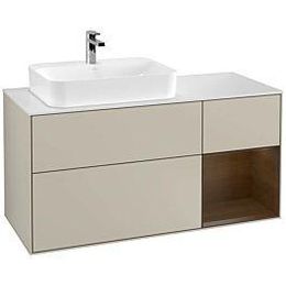 Villeroy & Boch Villeroy und Boch Finion Waschtischunterschrank G401GNHH 120cm, Abdeckplatte white matt, Emotion, Regal rechts Walnut veneer, Sand Matt Lacquer