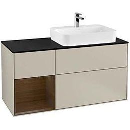 Villeroy & Boch Villeroy und Boch Finion Waschtischunterschrank G392GNHH 120cm, Abdeckplatte black matt, Emotion, Regal links Walnut veneer, Sand Matt Lacquer