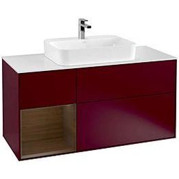 Villeroy & Boch Villeroy und Boch Finion Waschtischunterschrank G411GNHB 120cm, Abdeckplatte white matt, Emotion, Regal links Walnut veneer, Peony Matt