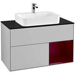 Villeroy & Boch Villeroy und Boch Finion Waschtischunterschrank F372HBGJ 100cm, Abdeckplatte black matt, Regal rechts Peony, Light grey matt