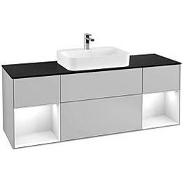 Villeroy & Boch Villeroy und Boch Finion Waschtischunterschrank F452GFGJ 160x60,3cm, Abdeckplatte black matt, Regale Glossy white lacquer, Light grey matt