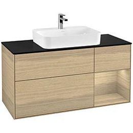 Villeroy & Boch Villeroy und Boch Finion Waschtischunterschrank G422PCPC 120cm, Abdeckplatte black matt, Emotion, Regal rechts Oak veneer, Oak Veneer