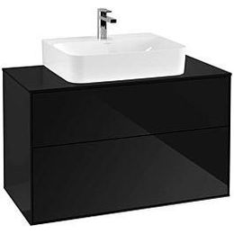 Villeroy & Boch Villeroy und Boch Finion Waschtischunterschrank F10200PH 100x60,3x50,1cm, Abdeckplatte black matt, Glossy Black Lacquer