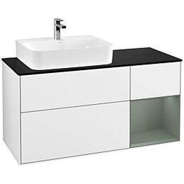 Villeroy & Boch Villeroy und Boch Finion Waschtischunterschrank F152GMGF 120cm, Abdeckplatte black matt, Regal rechts Olive Matt Lacquer, Glossy white lacquer