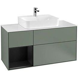 Villeroy & Boch Villeroy und Boch Finion Waschtischunterschrank G161PDGM 120cm, Abdeckplatte white matt, Emotion, Regal links Black matt lacquer, Olive Matt Lacquer