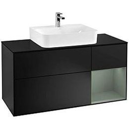 Villeroy & Boch Villeroy und Boch Finion Waschtischunterschrank G172GMPD 120cm, Abdeckplatte black matt, Emotion, Regal rechts Olive Matt Lacquer, Black matt lacquer