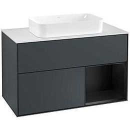 Villeroy & Boch Villeroy und Boch Finion Waschtischunterschrank F251PDHG 100x60,3cm, Abdeckplatte white matt, Regal rechts Black matt lacquer, Midnight Blue Matt Lacquer