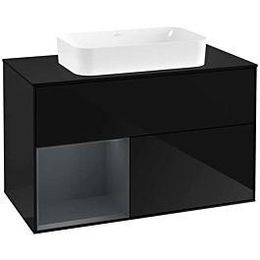 Villeroy & Boch Villeroy und Boch Finion Waschtischunterschrank G242HGPH 100cm, Abdeckplatte black matt, Emotion, Regal links Midnight Blue Matt Lacquer, Glossy Black Lacquer