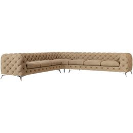 S-style Möbel - Chesterfield Ecksofa River mit Metall Füßen, Beige Samt