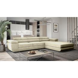 Ecksofa 280 cm Sorlo Twin - Sofa mit Schlaffunktion - Ottomane rechts freistehend, verstellbare Kopfstützen - Ecksofa mit Bettkasten, Sofa L-Form