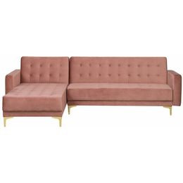 Beliani Ecksofa Rosa Samtstoff L-Förmig Rechtsseitig Schlaffunktion Klassisch Wohnzimmer