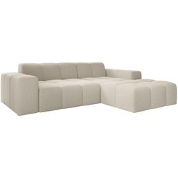 Sofa Merano - Ecksofa 3 Sitzer, Wohnzimmer Couch, in l Form, kleine Eckcouch, mit Ottomane, 245 cm breit - Rechts, Bouclé-Gewebe in Creme - Juskys