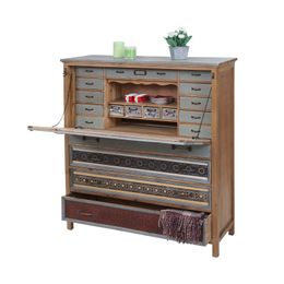 Sekretär MCW-A43, Kommode Schrank, Tanne Holz massiv Vintage Patchwork 113x99x36cm