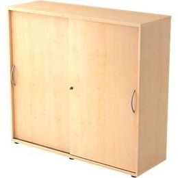 Schiebetürenschrank TARA, 3 Ordnerhöhen, B 1200 x T 400 x H 1180 mm, abschließ- & stapelbar, Ahorn-Dekor