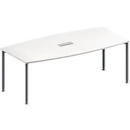 Schäfer Shop Schäfer Shop Genius Konferenztisch MODENA FLEX, 3-fach Tischanschlussfeld, Boot, 4-Fuß Rundrohr, B 2000 x H 720-840 mm, weiß/weißaluminium RAL 9006