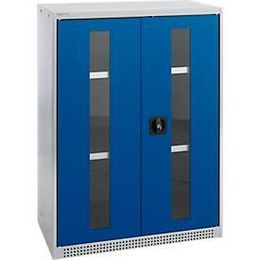 Schäfer Shop Schäfer Shop Genius Flügeltürenschrank FS, Stahl, Sichtfenster, Lüftungslöcher, B 810 x T 520 x H 1105 mm, 3 OH, Weißalu/Enzianblau, bis 180 kg