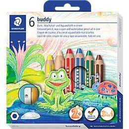 Farbstift Staedtler Buddy, 3 in 1, Kartonetui, 6 sortierte Farben + Spitzer