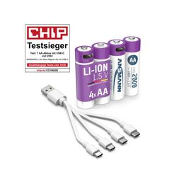 Ansmann Li-Ion Mignon-Akku, AA, Typ 2000 (min. 1800mAh), 4 St&uuml;ck