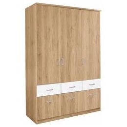 Kleiderschrank Rauch "Kleiderschrank Schrank Garderobe deckenhoher BREMEN" Schränke Gr. B/H/T: 136 cm x 199 cm x 58 cm, ohne Spiegel, 3 St., beige (struktureichefarben hell, oberer schub weiß) in vielen Farben und Ausführungen MADE IN GERMANY