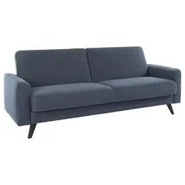 3-Sitzer exxpo - SOFA FASHION "Samso, elegant und bequem, toller Sitzkomfort, Schlafsofa" Sofas Gr. B/H/T: 222cm x 89cm x 93cm, Webvelours, mit Bettfunktion-mit Bettkasten, blau (denim) Kippcouch, inklusive Bettfunktion und Bettkasten